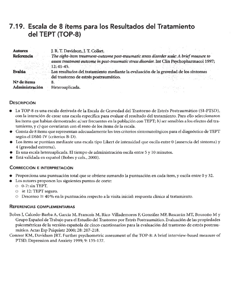 Escala de 8 Ítems Para Los Resultados Del Tratamiento Del TEPT (TOP-8) | PDF | Enfermedades y ...