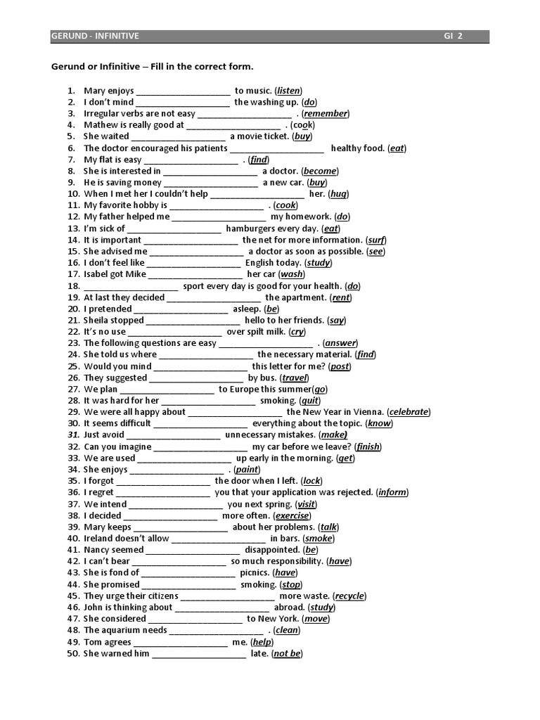 Inf Si Gerund - Exercises | PDF