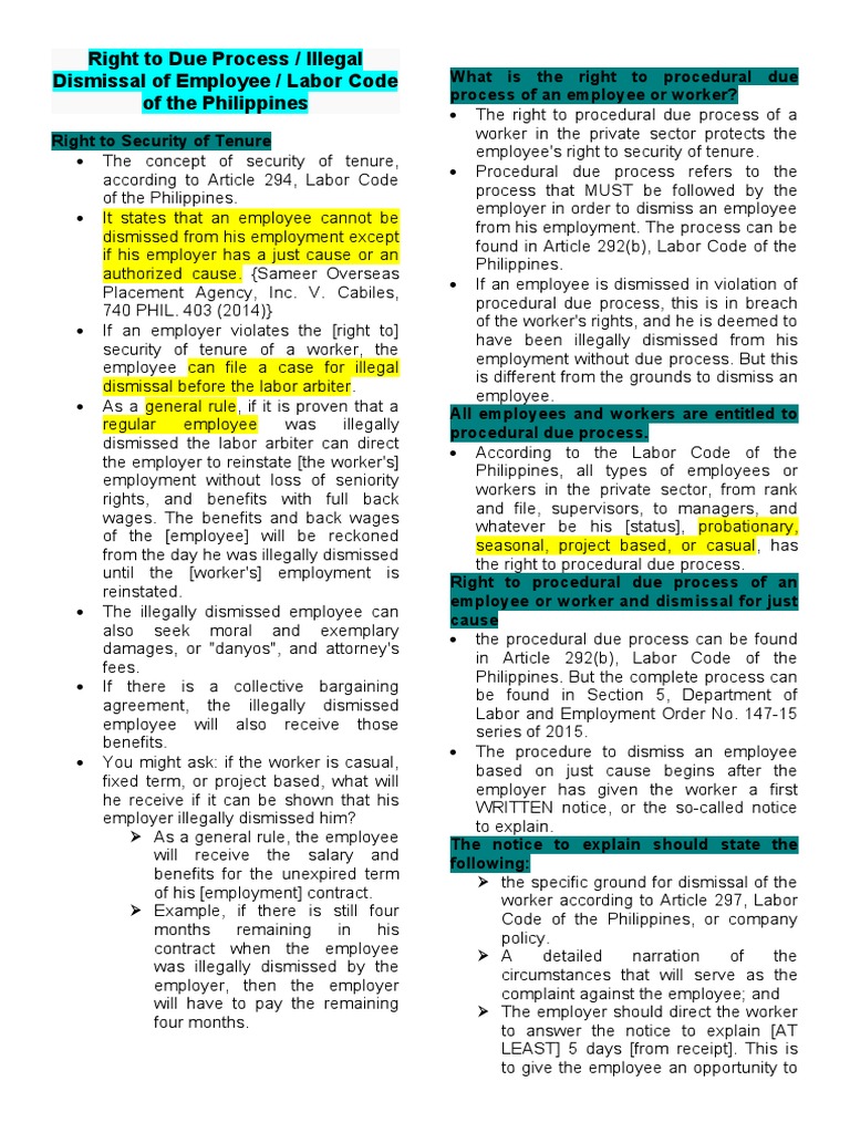 Right To Due Process | PDF | Employment | Due Process Clause