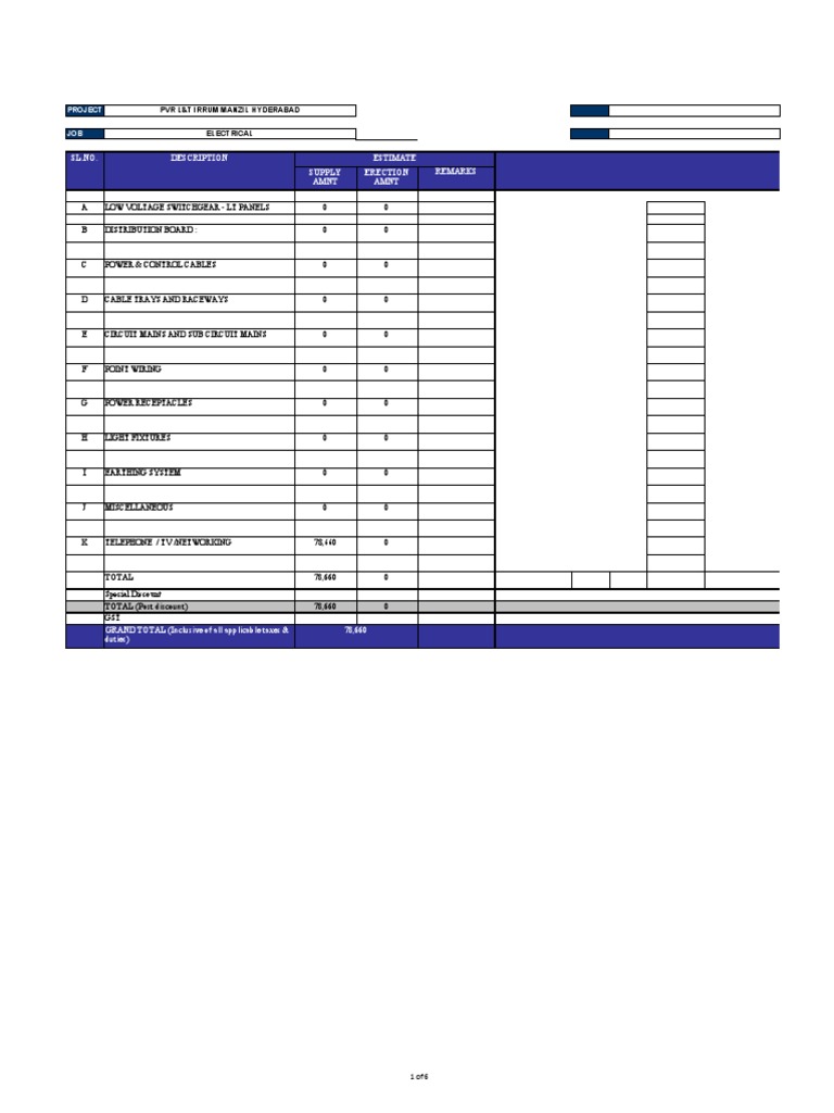 BOQ Electrical L&T Irrum | PDF | Electrical Wiring | Electrical Connector