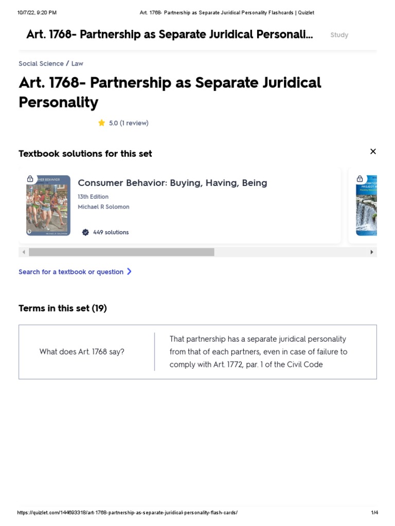 Art. 1768 - Partnership As Separate Juridical Personality Flashcards ...