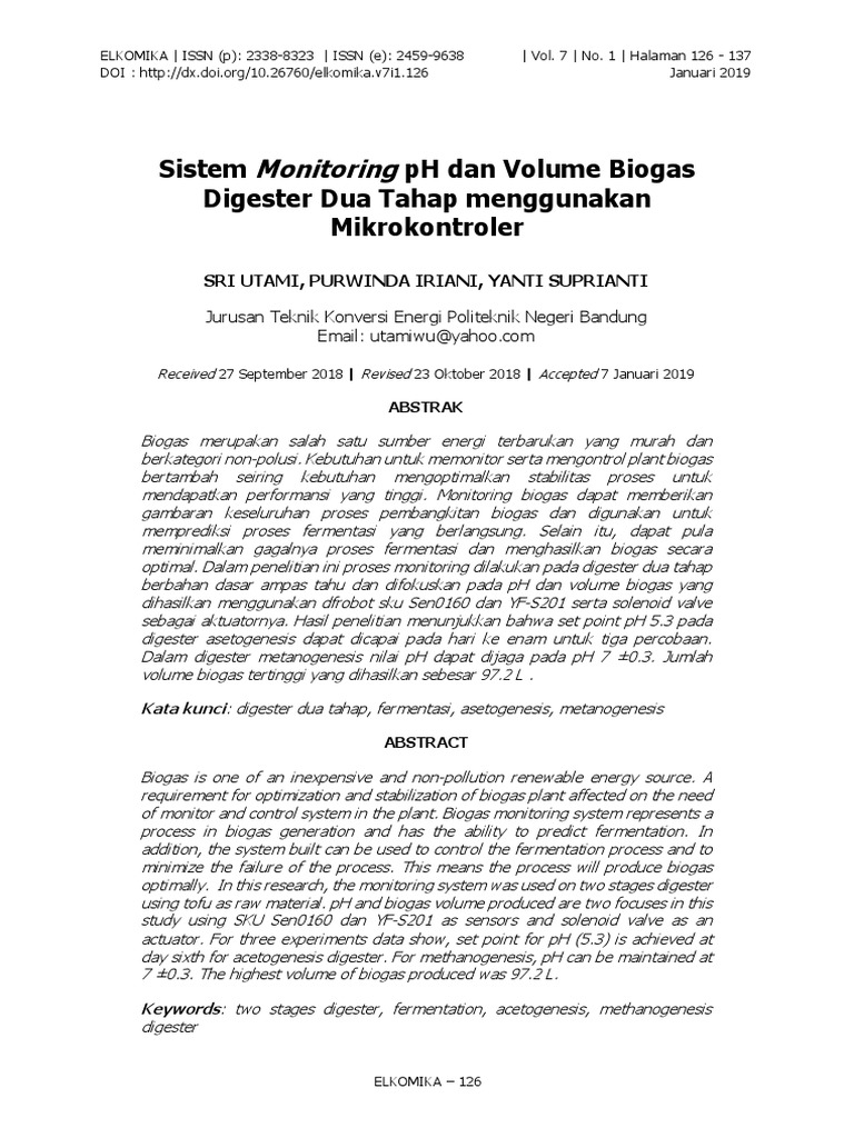Sistem Monitoring PH Dan Volume Biogas Digester Du | PDF