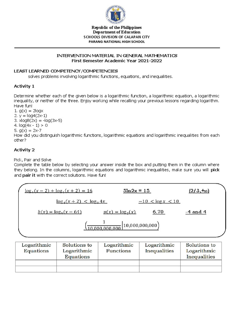 Intervention Material | PDF | Science & Mathematics