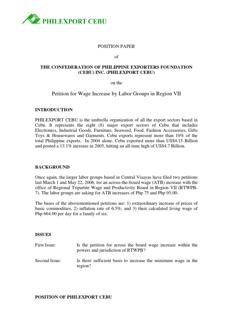 Position Paper 06 Wage Hike | PDF | Minimum Wage | Employment
