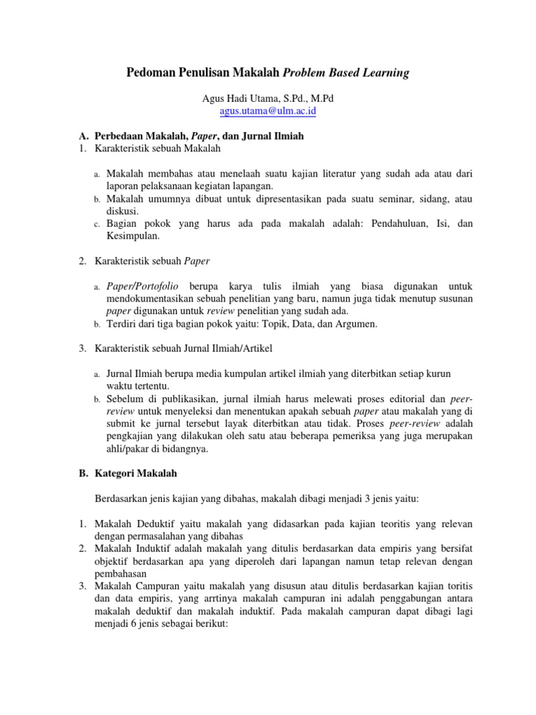 Pedoman Penulisan Makalah Problem Based Learning - MSB | PDF