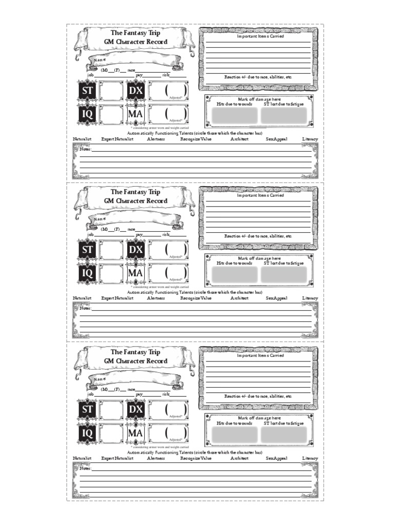 TFT Character Sheets Triple | PDF | Role Playing Games | Tabletop Games
