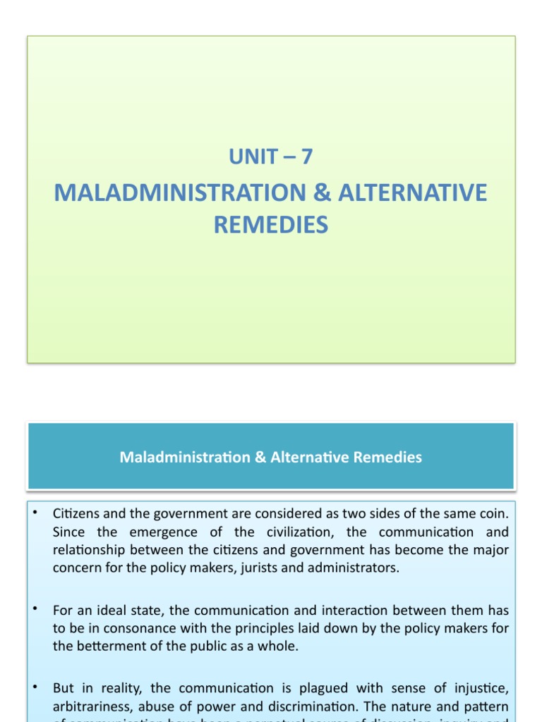 1 Unit 7 - Maladministration & Alternative Remedies - Ombudsman | PDF ...