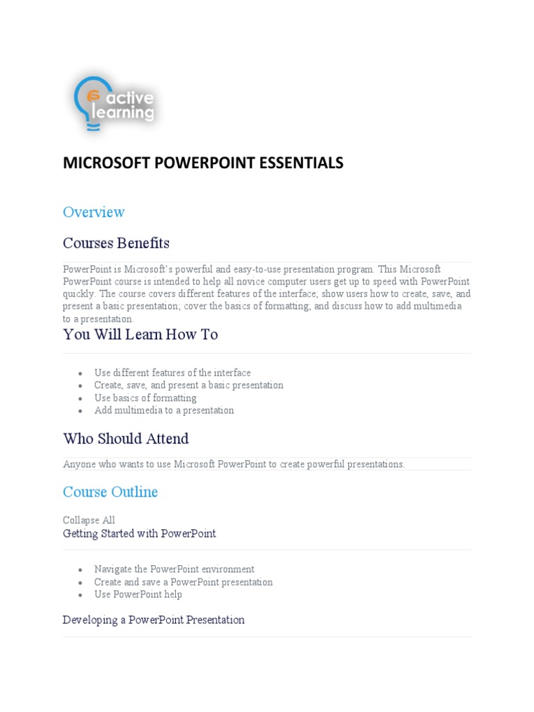 Active Learning - Microsoft Powerpoint Essentials | PDF