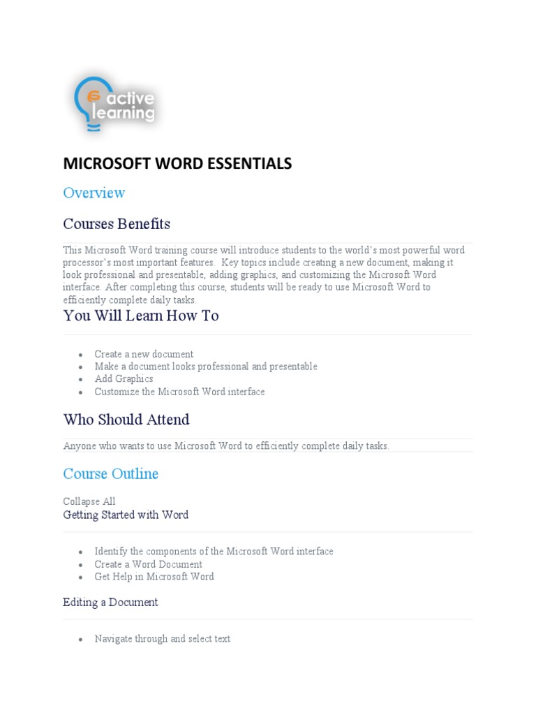 Active Learning - Microsoft Word Essentials | PDF