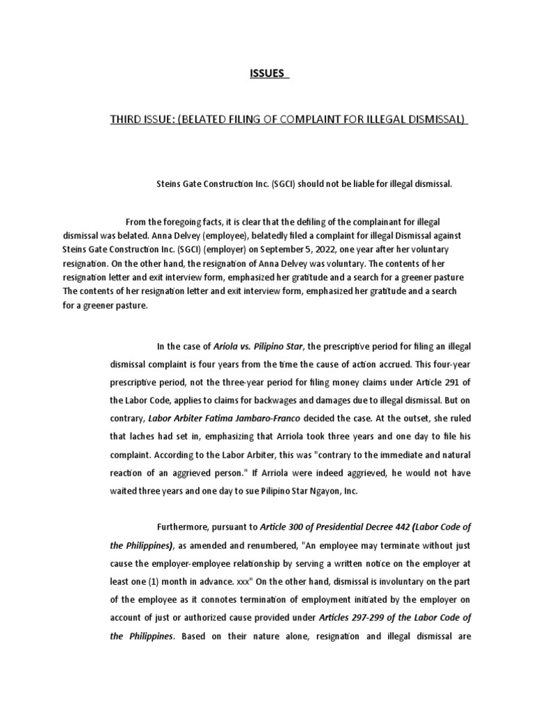 Illegal Dismissal Complaint Dismissed | PDF | Employment | Complaint