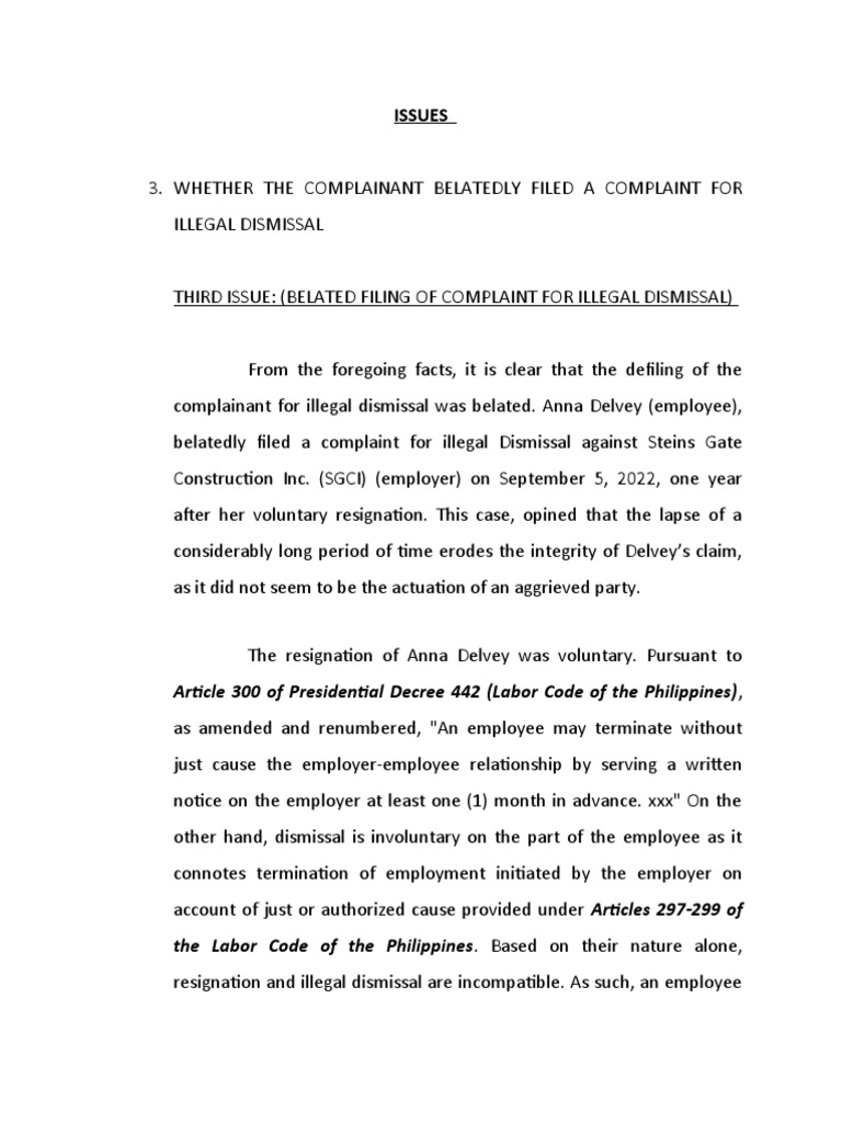 Illegal Dismissal Complaint Delay Analysis | PDF | Employment | Complaint
