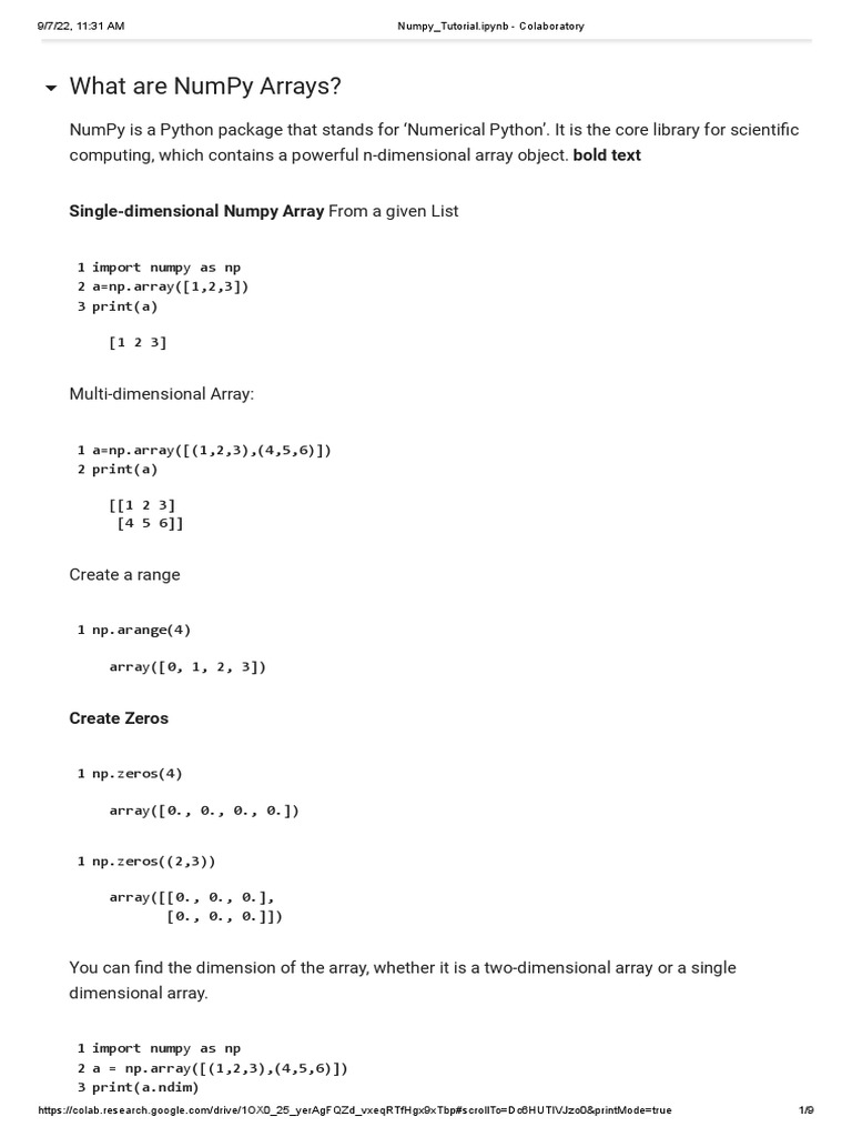 Numpy - Tutorial - Ipynb - Colaboratory | PDF | Computer Science | Algebra