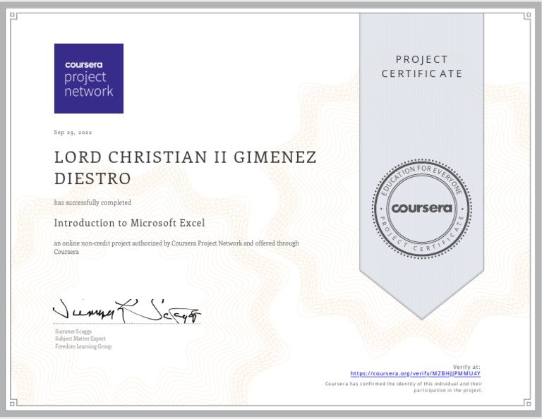 Microsoft Excel Course Completion Certificate | PDF