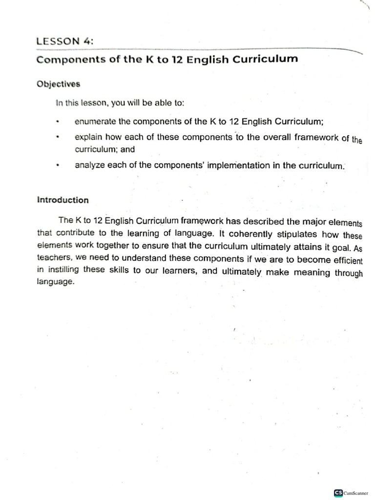 Lesson 4-Components of The K To 12 English Curriculum | PDF