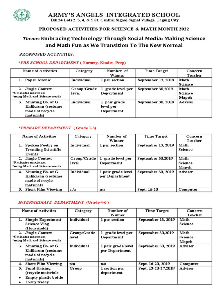 Math and Science Month Celebration Proposed Activity | PDF | Science