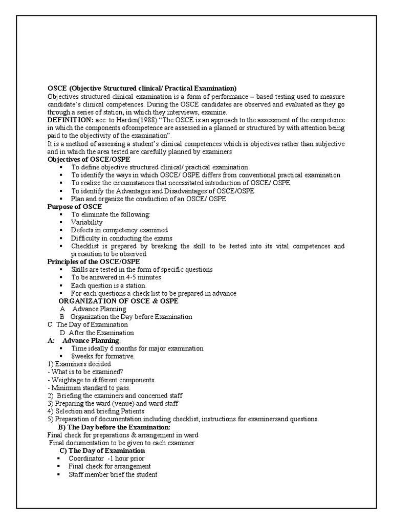 Osces Examiner Checklist
