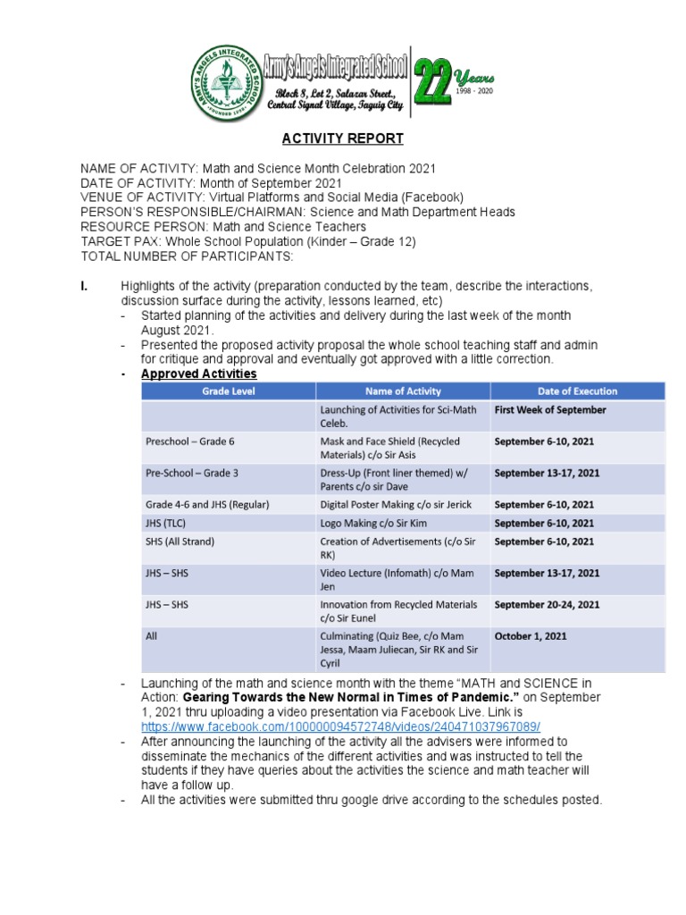 ACTIVITY REPORT (Report Template) | PDF | Facebook | Teachers