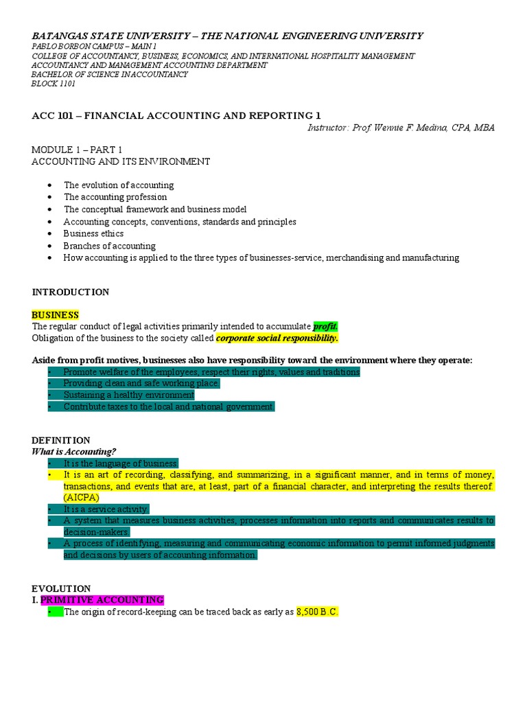 Acc 101 Module 1 | PDF | Business | Accounting