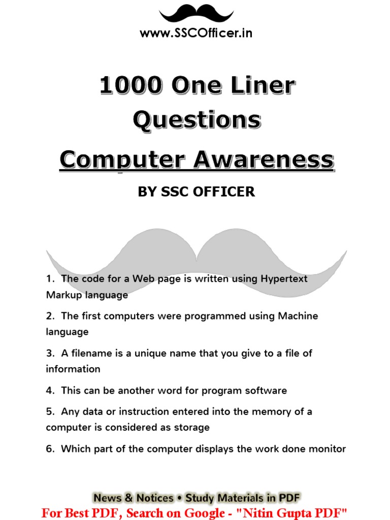 1000 Computer Awareness One Liner in English | PDF | Computers