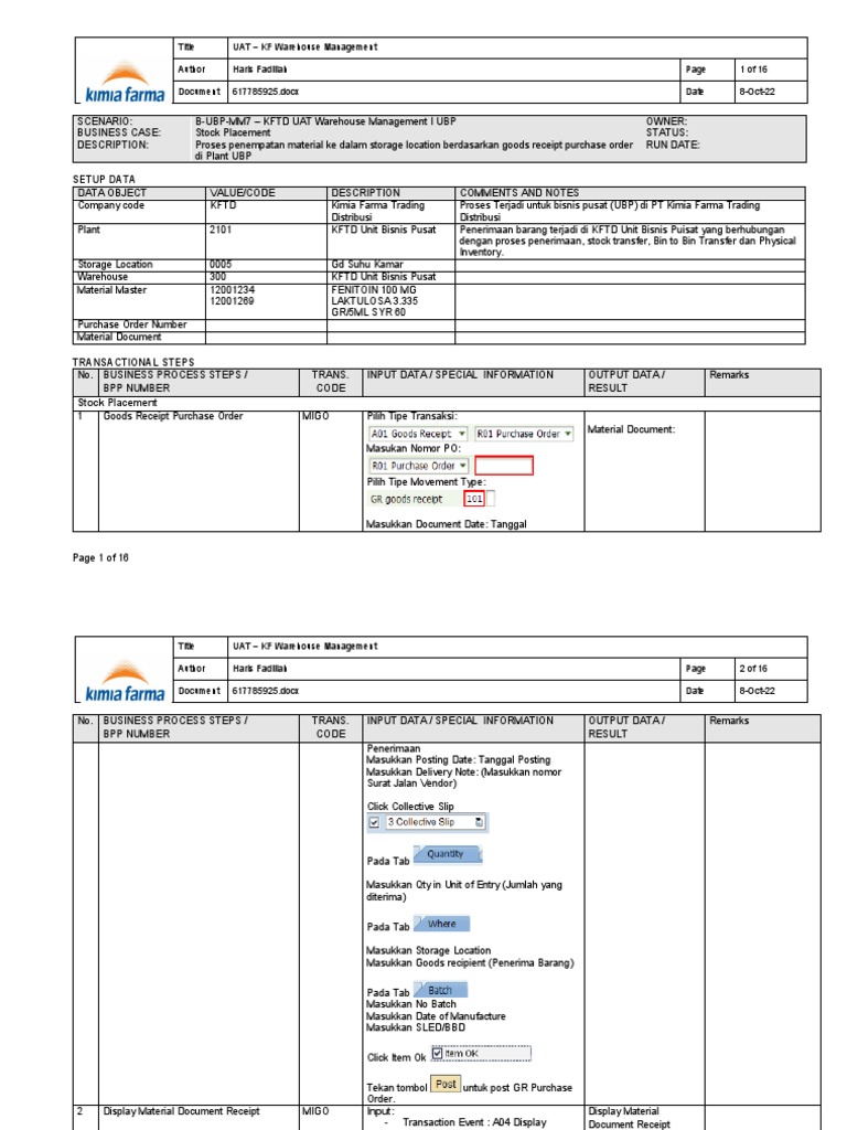 B-UBP-MM7 - KFTD UAT Warehouse Management I UBP V1 | PDF | Warehouse | Inventory