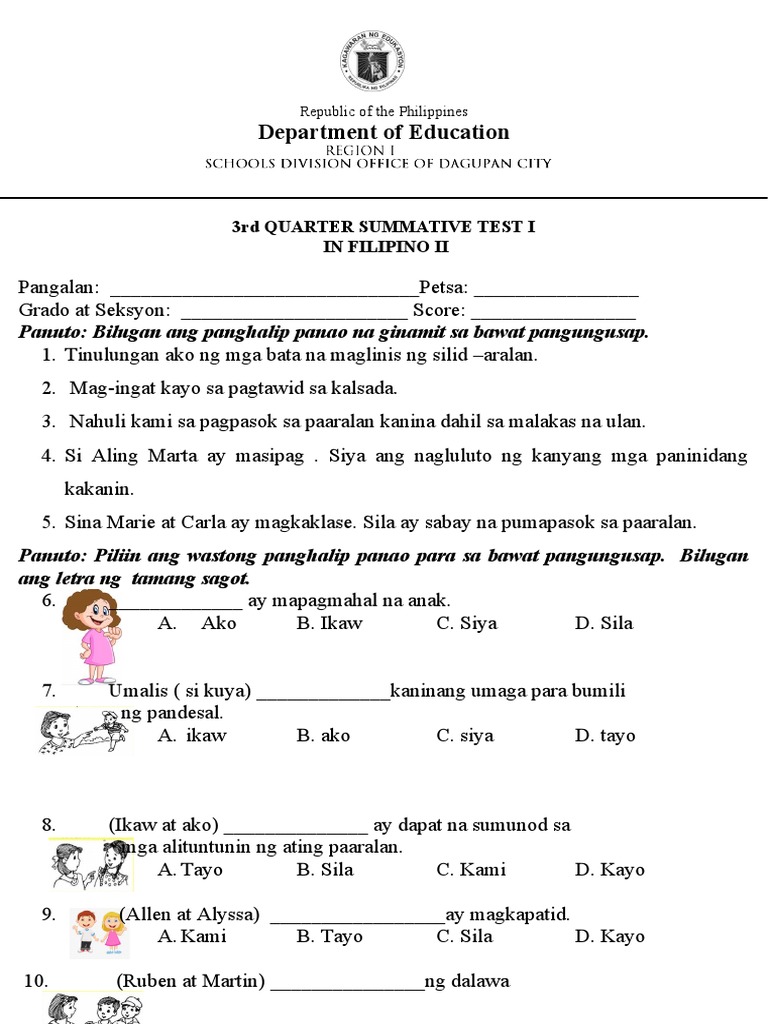 Summative Test in Filipino Q3 | PDF