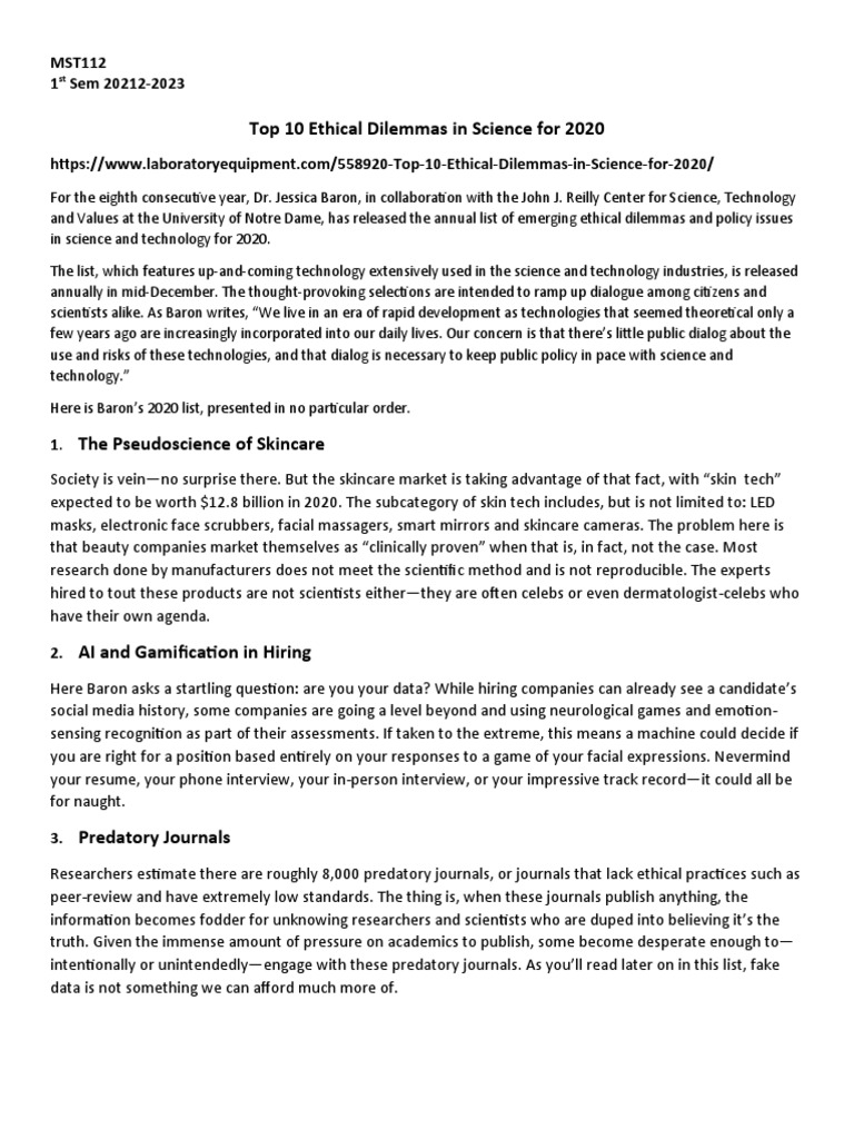 MST-112-Top-10-Ethical-Dilemmas-in-Science-for-2020-Copy | PDF