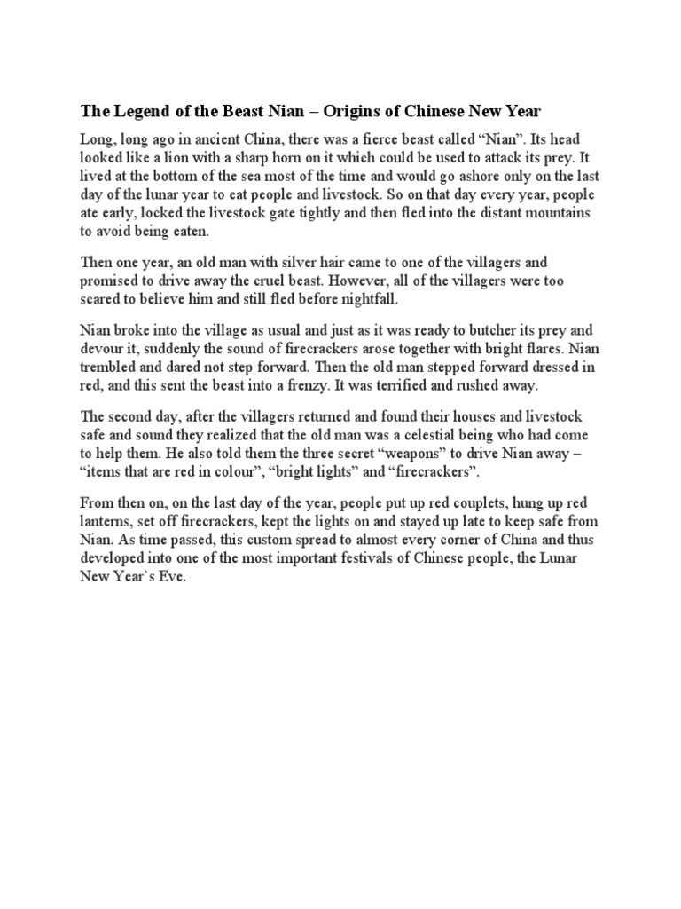 The Legend of the Nian Beast | PDF | Religion & Spirituality | Poetry