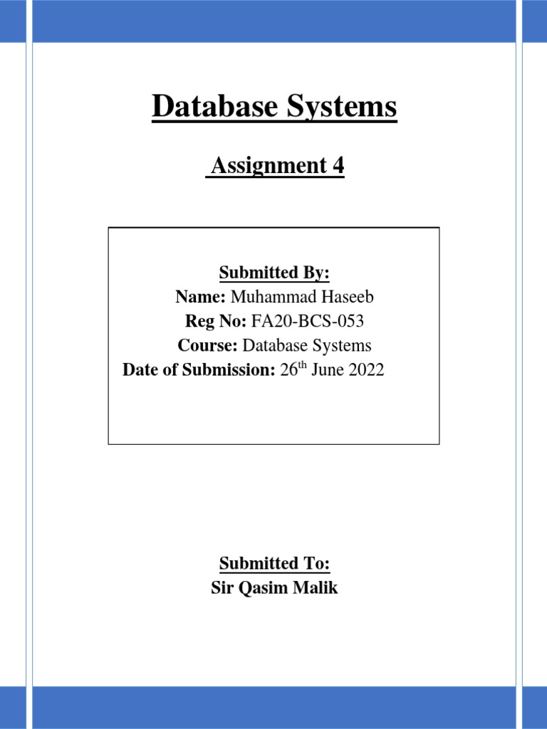 FA20-BCS-053, Assignment 4, DB | PDF | Database Transaction | Software Engineering