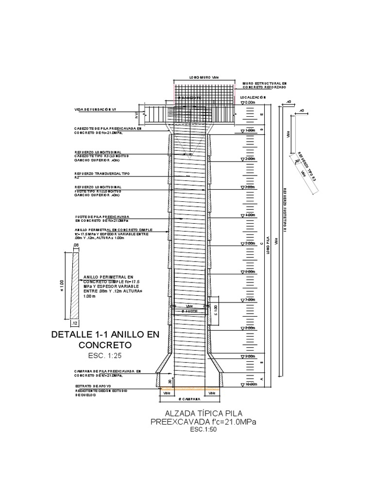 DETALLES ESTRUCTURA-pila Concreto | PDF