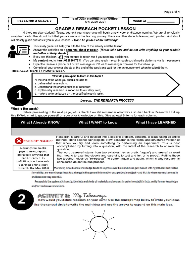 Grade 8 Research Pocket Lesson Guide | PDF | Cognition | Science