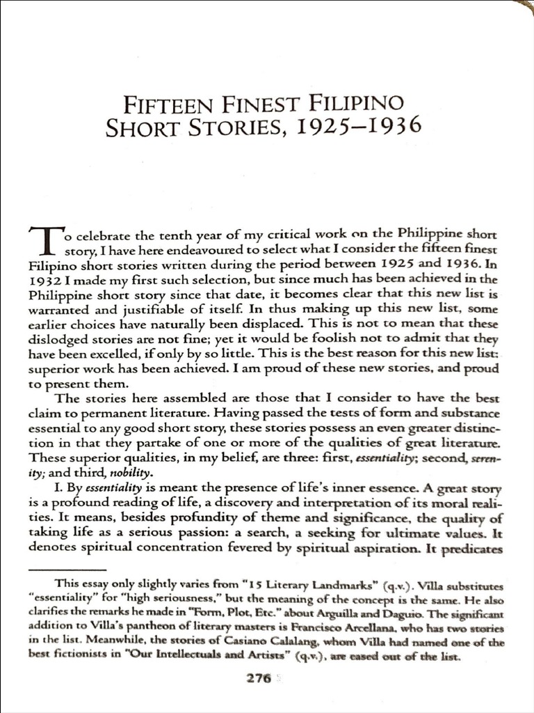 Fifteen Finest Filipino Short Stories 1925 - 1936 | PDF