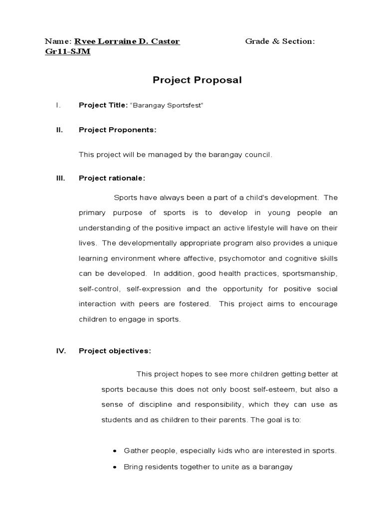Project Proposal by Castor Rvee gr11-SJM | PDF | Sports | Psychological ...