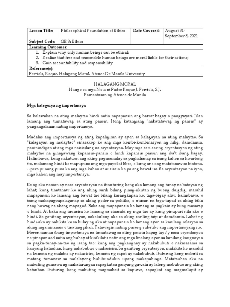 Lesson 2 - Philosophical Foundation of Ethics | PDF