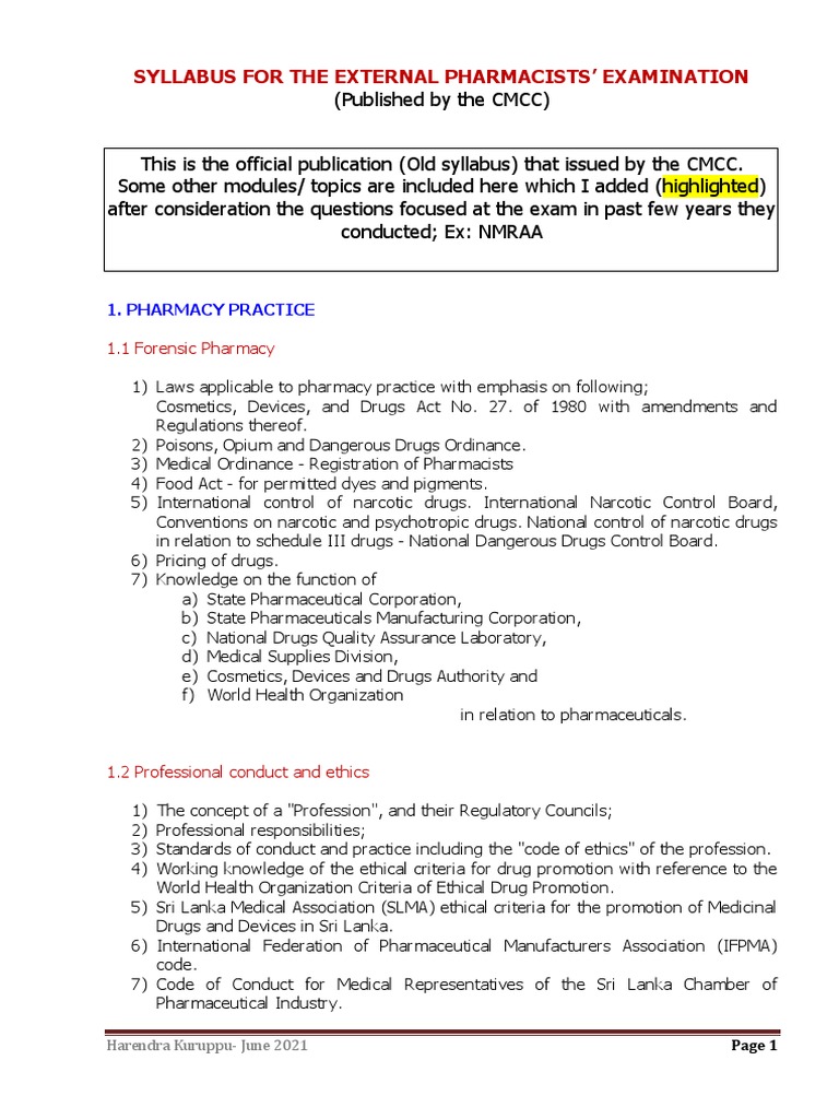 External Pharmacists' Exam Syllabus | PDF | Pharmacology | Pharmacist