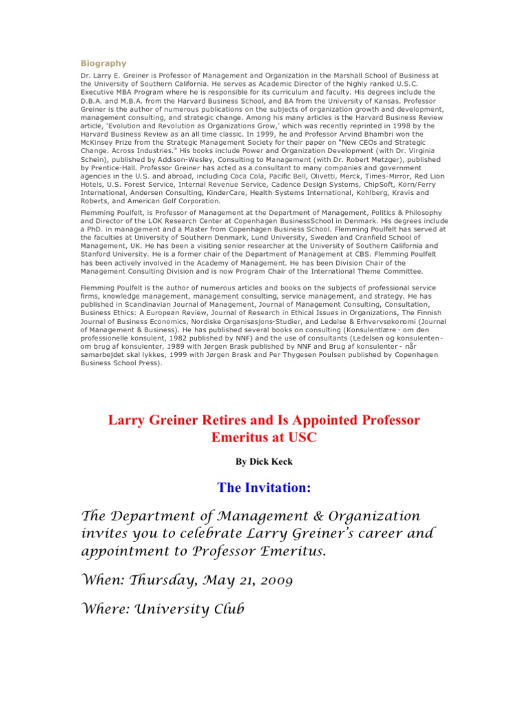 Larry Greiner | University Of Southern California | Master Of Business ...