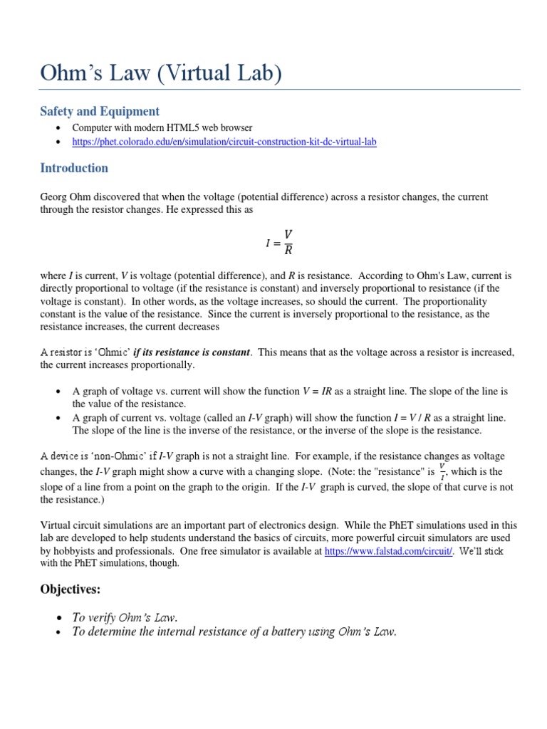 Understanding Ohm's Law Through Virtual Circuit Simulation | PDF ...