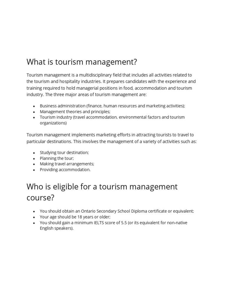 Overview of Tourism Management Course | PDF | Tourism | Marketing