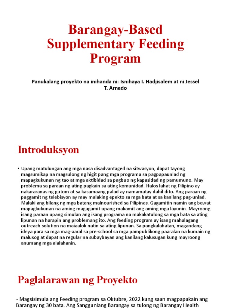 Barangay Based Supplementary Feeding Program | PDF