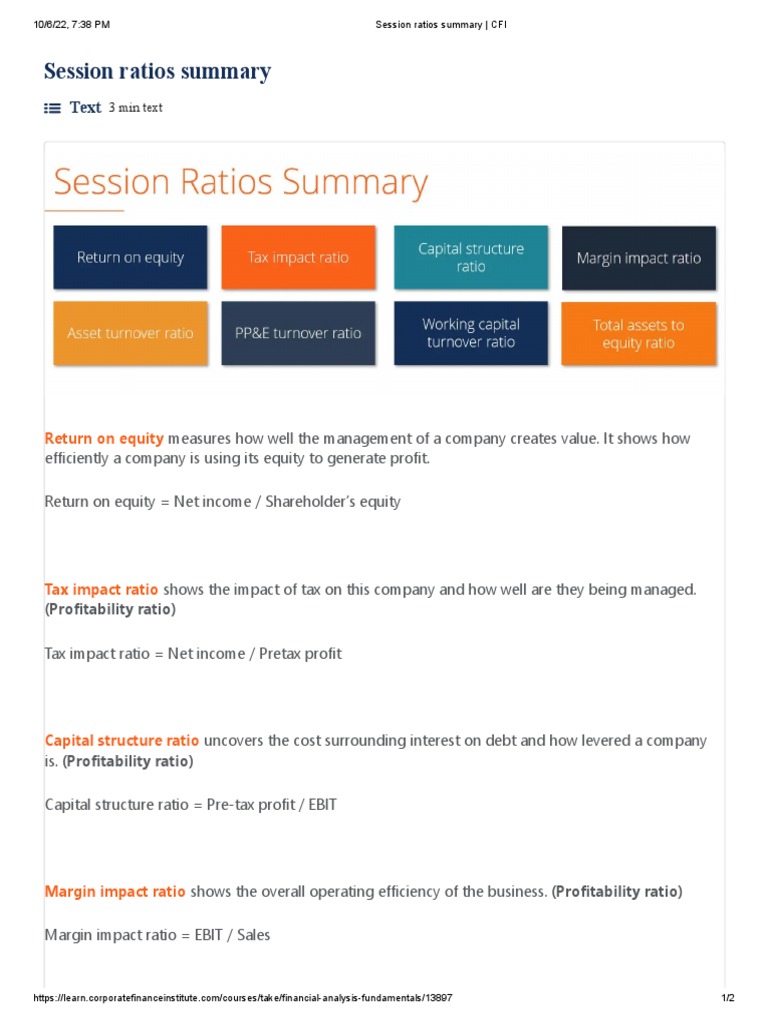 Session Ratios Summary 4 - CFI | PDF | Finance & Money Management