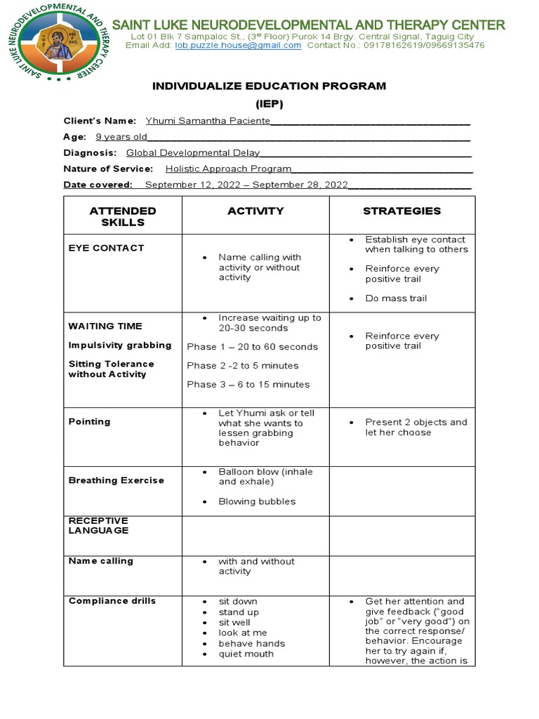 IEP - Yhumi Samantha Paciente (DepEd) | PDF