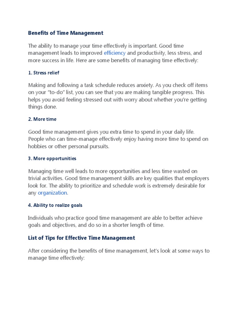 Benefits of Effective Time Management | PDF | Time Management | Professional Skills