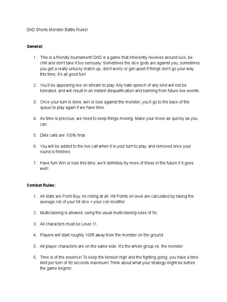 DND Shorts Monster Showdown Rules | PDF | Armour | Shield