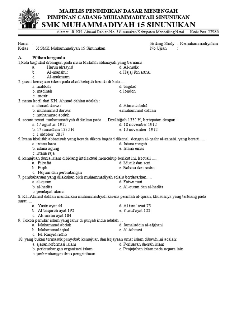 Soal KMD Klelas 10 | PDF