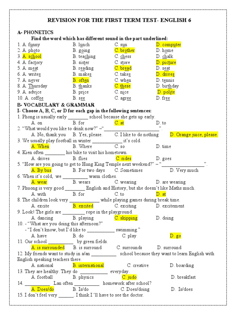 E6 - de Cuong Anh 6 HK 1 Truc Tuyen 2021 | PDF