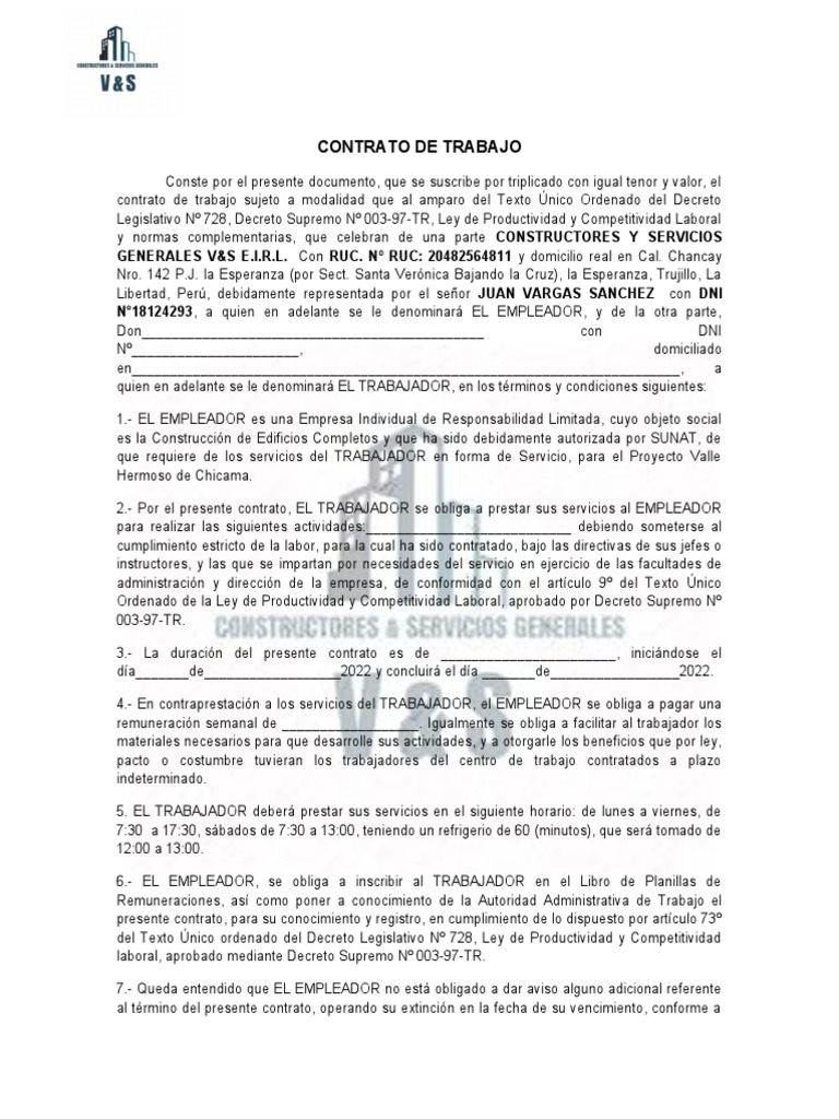 Contrato de Trabajo Con Recomendaciones de SST | PDF | Seguridad y ...