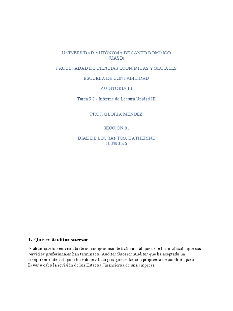 Auditor Sucesor y Normas de Auditoría | PDF | Contralor | Estado financiero