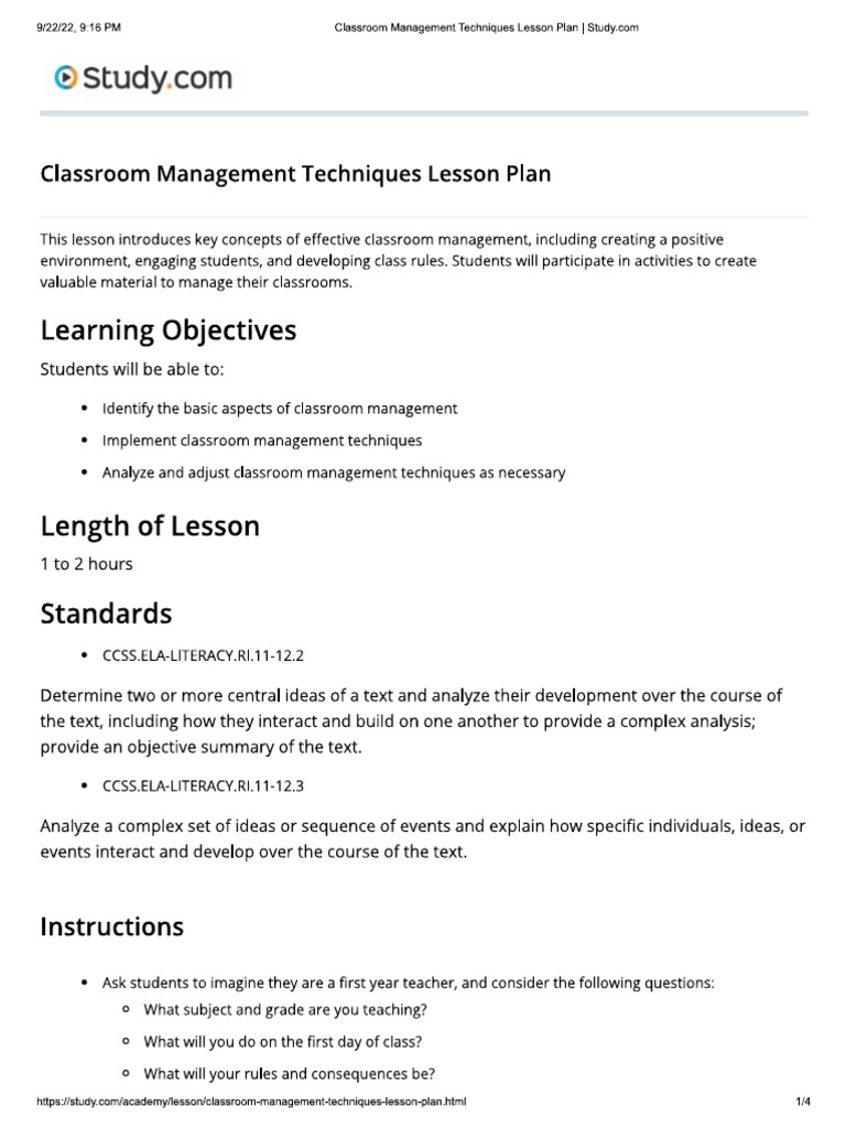 Classroom Management Plan LP | PDF