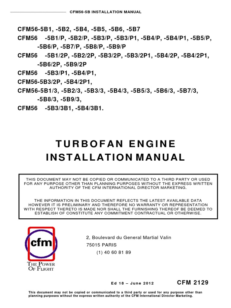 CFM56-5B Installation Manual CFM 2129 Issue18-2012 | PDF | Jet Fuel ...