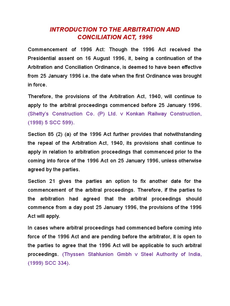 Introduction To The Arbitration and Conciliation Act | PDF | Mediation ...