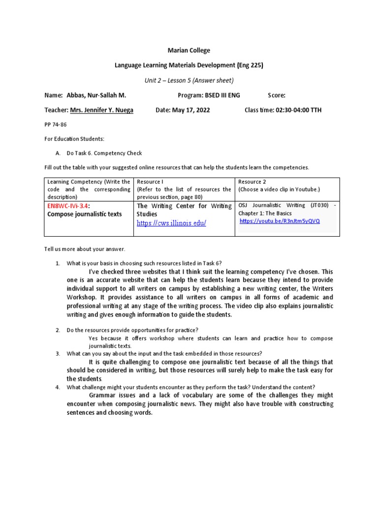 ENG225 Unit 2 Lesson 5 | Download Free PDF | Cognition | Applied ...